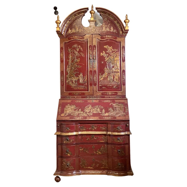 Elegant Red Chinoiserie Hand Painted Secretary Desk For Sale at 1stDibs