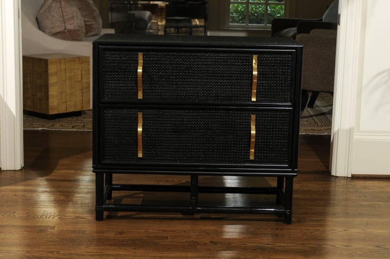 Elegant Black Lacquer Cane and Brass Commode by Tommi Parzinger - Pair ...