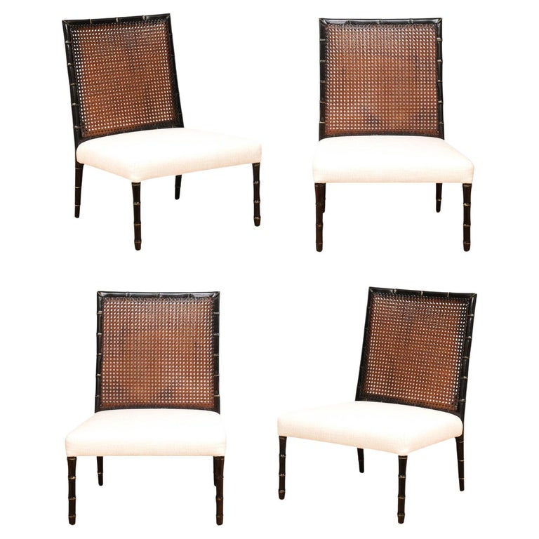 Elegant Restored Set of 4 Double-Sided Cane Backer Slipper Loungers For ...