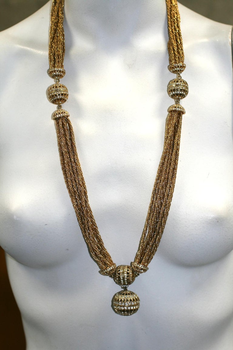 Elegant Sautoir of Gilt Fox Chain and Pave Ball Stations For Sale at ...