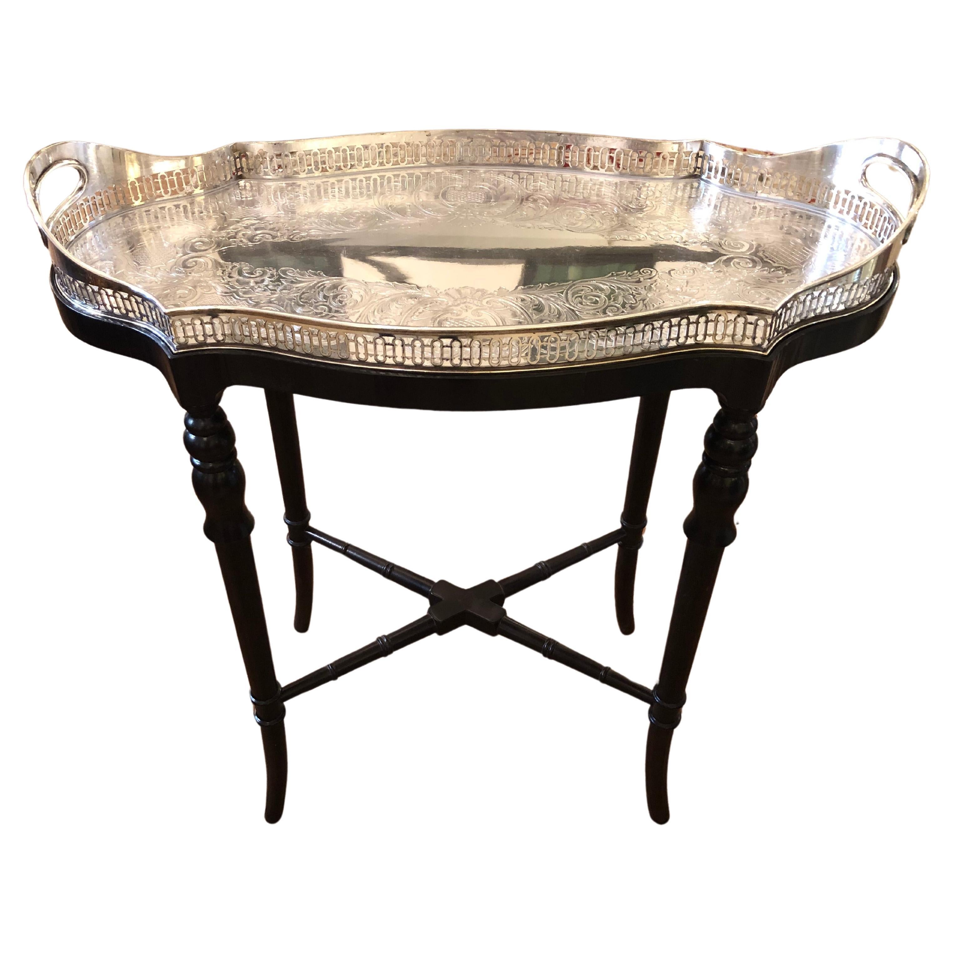 Elegant Scalloped Nininger and Co. Custom Drinks Table with Silver ...