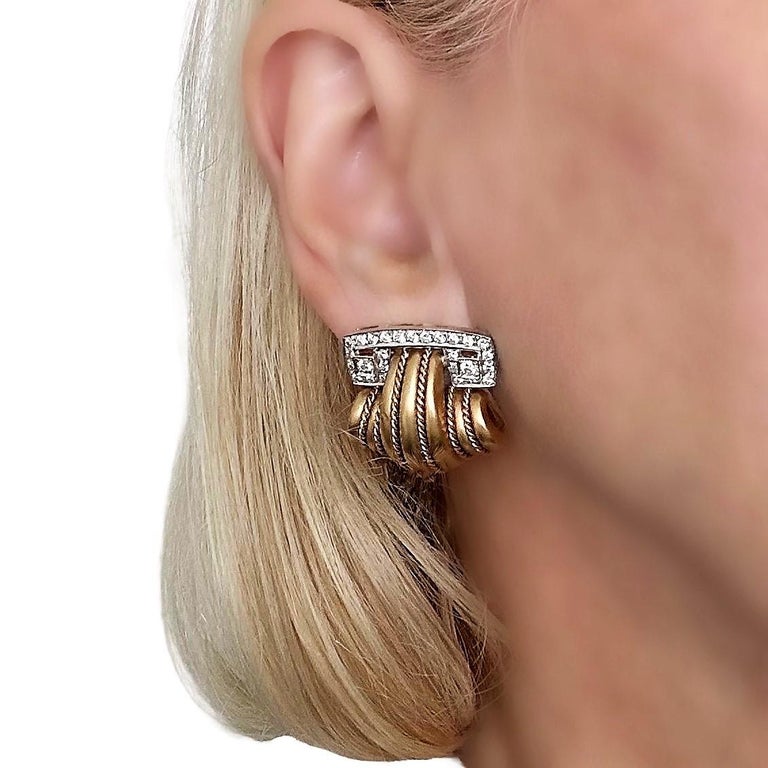 Elegant Scroll Top 18k Gold Earrings with Hand Twisted Wire Rope ...