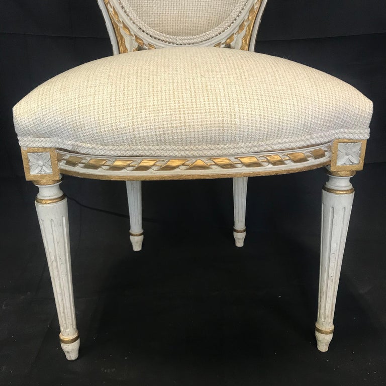 Elegant Set of 8 French Painted and Gilded Dining Chairs with New ...