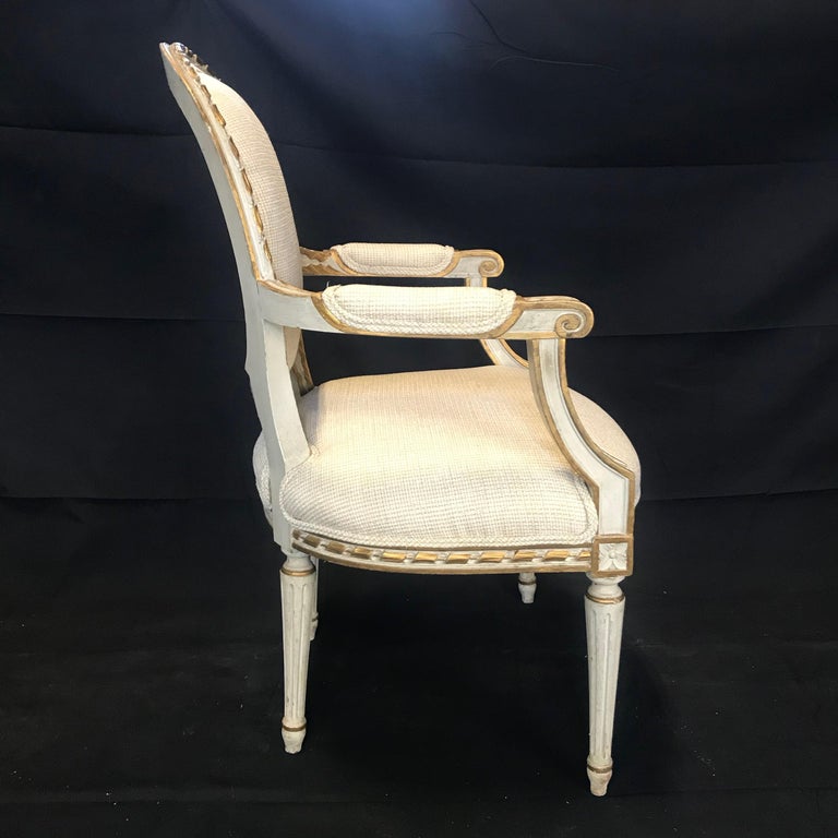 Elegant Set of 8 French Painted and Gilded Dining Chairs with New ...