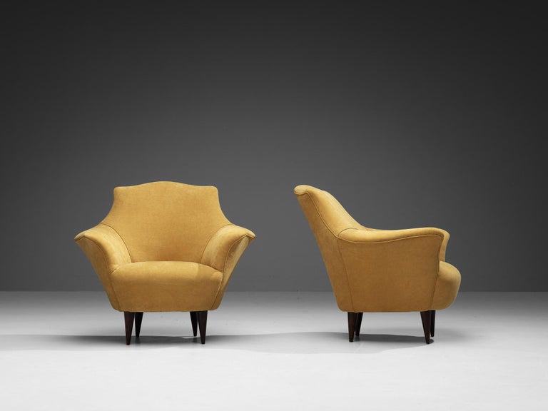 Elegant Set of Four Lounge Chairs in Yellow Velvet and Ash For Sale at ...