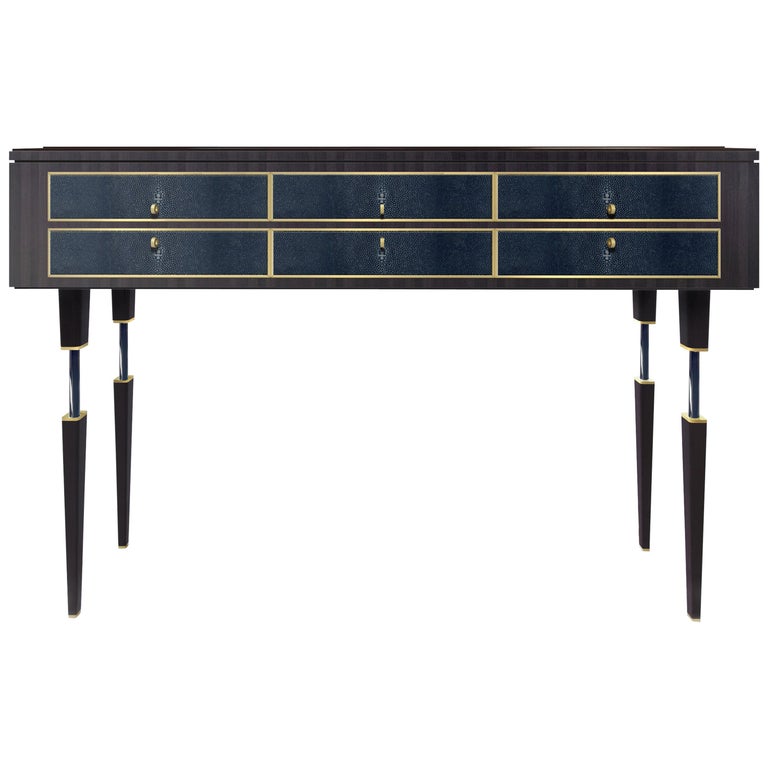 Elegant Shagreen leather and walnut wood Console Table For Sale at 1stDibs