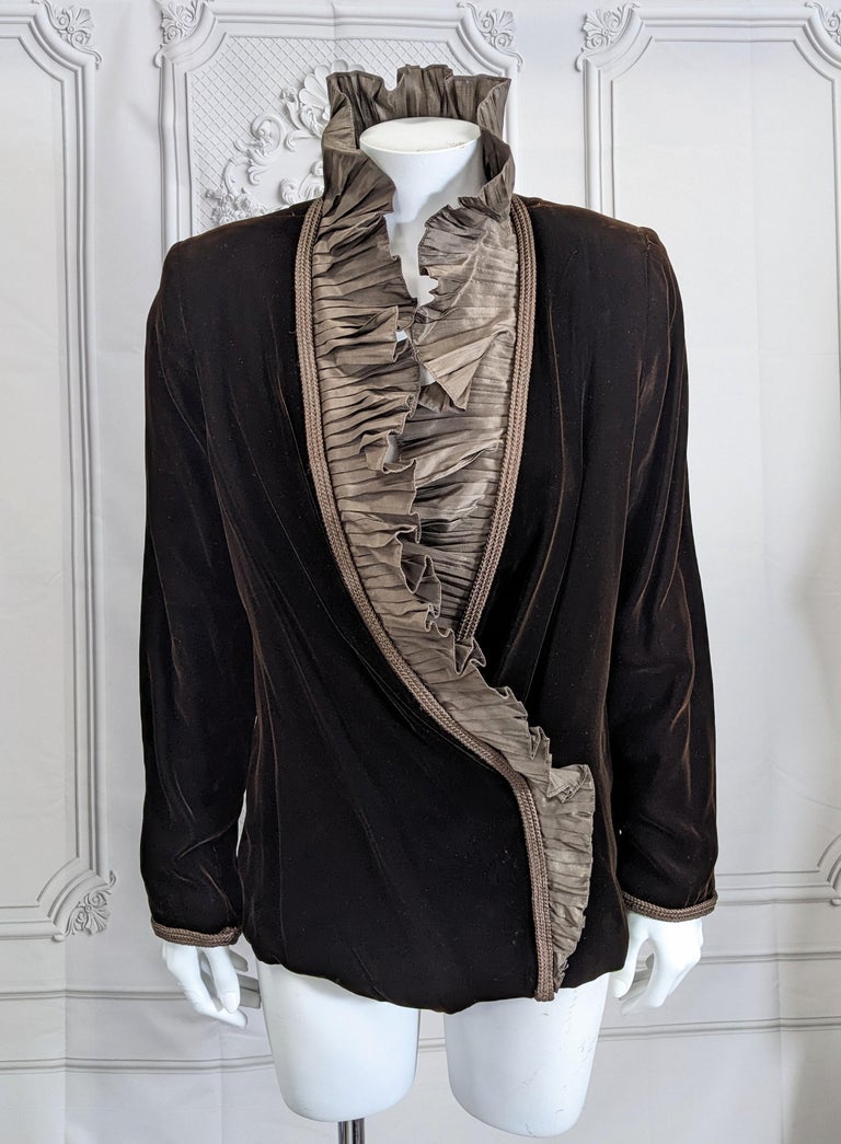 Elegant Silk Taffeta Ruffled Velvet Jacket For Sale at 1stDibs