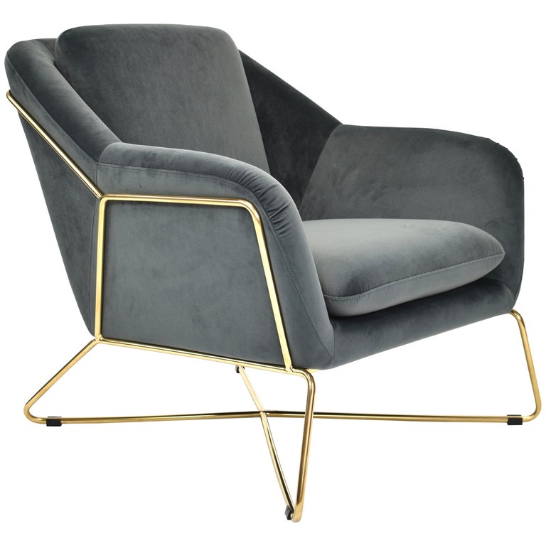 Elegant SOHO Lounge Chair in Velvet and Gold - 21st Century at 1stDibs
