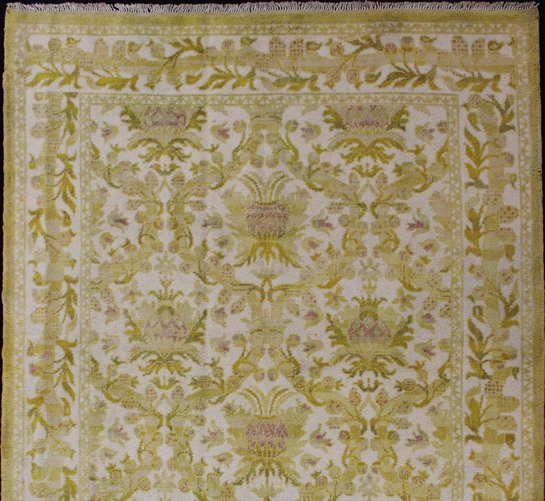 Elegant Spanish Rug with Floral Design in Golden-Green, Acid Green and ...