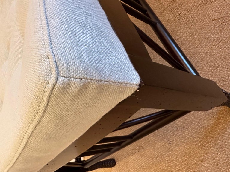 Elegant Square Ebonized Wood and Pale Blue Upholstered Tufted Bench For ...