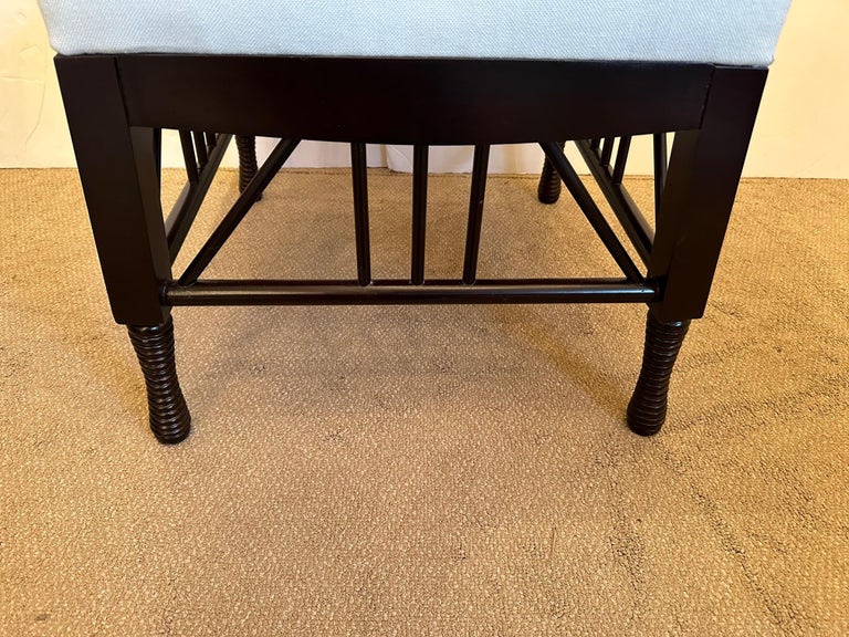 Elegant Square Ebonized Wood and Pale Blue Upholstered Tufted Bench For ...