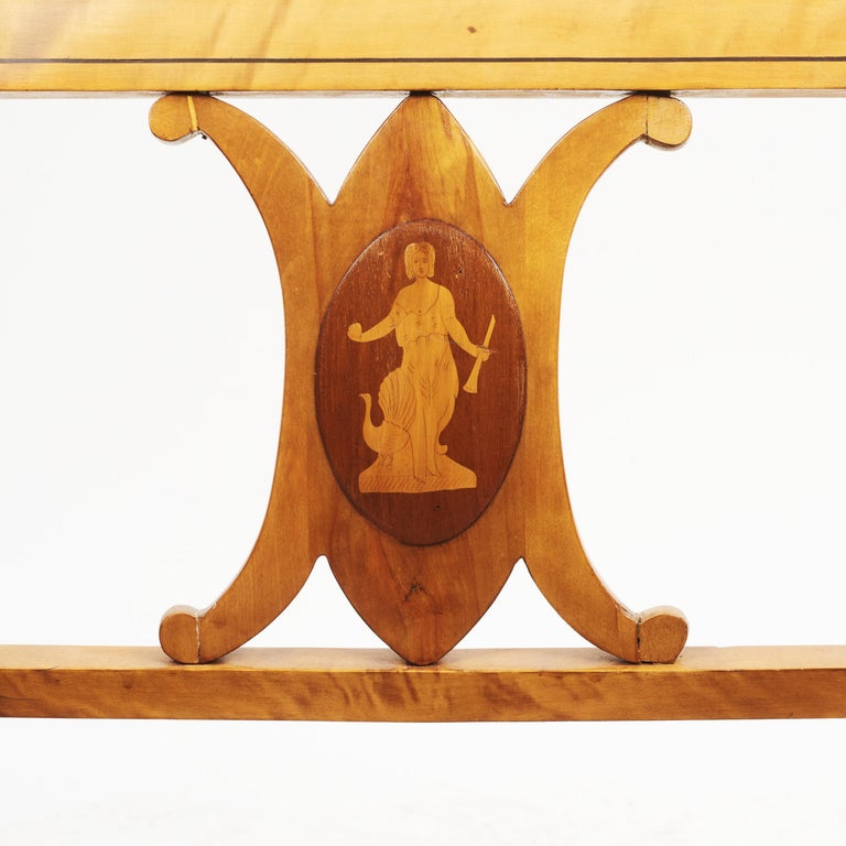 Elegant Swedish Empire Bench Birch with Inlays For Sale at 1stDibs