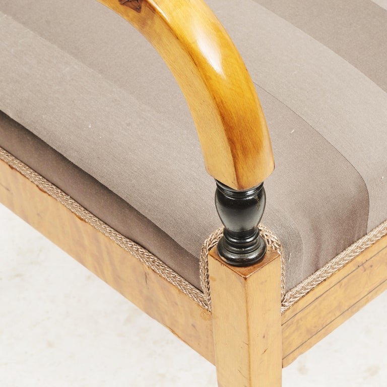 Elegant Swedish Empire Bench Birch with Inlays For Sale at 1stDibs