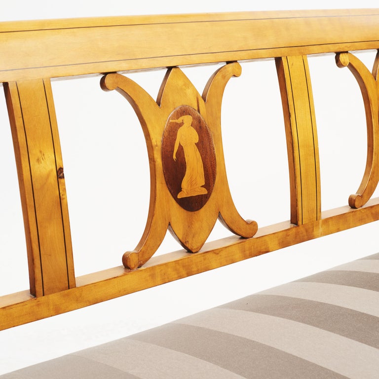 Elegant Swedish Empire Bench Birch with Inlays For Sale at 1stDibs
