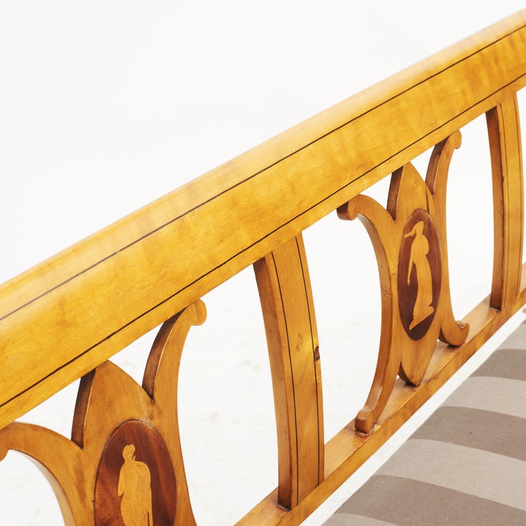 Elegant Swedish Empire Bench Birch with Inlays For Sale at 1stDibs
