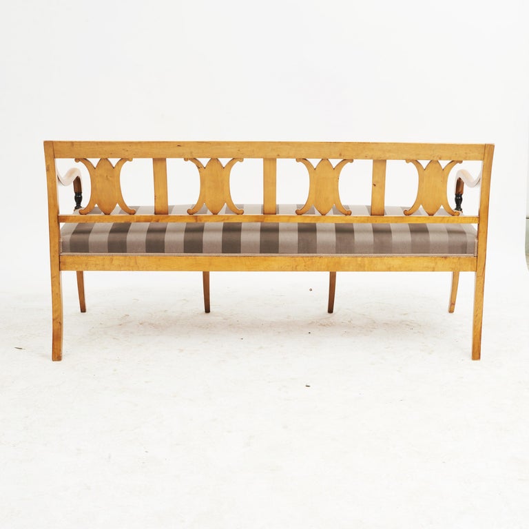Elegant Swedish Empire Bench Birch with Inlays For Sale at 1stDibs