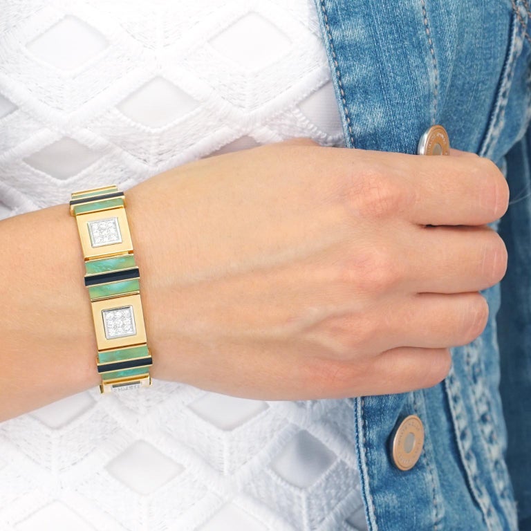 Elegant Swiss Modern Diamond, Jade, and Onyx Gold Bracelet by Paul ...