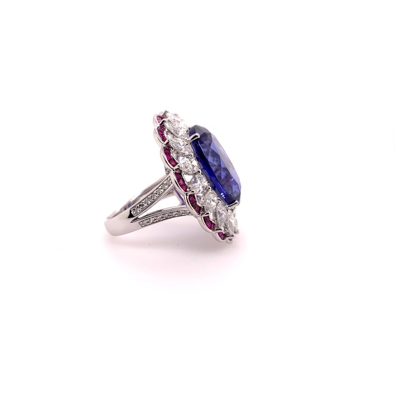 Elegant Tanzanite Ruby Diamond Cocktail Dinner Ring in Platinum For ...