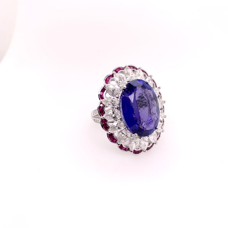 Elegant Tanzanite Ruby Diamond Cocktail Dinner Ring in Platinum For ...
