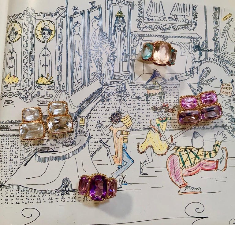 Elegant Three Stone Garnet Ring with Gold Rope Twist Border For Sale ...