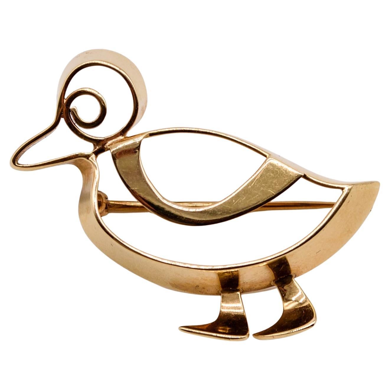 Elegant Tiffany Gold Duck Pin For Sale at 1stDibs