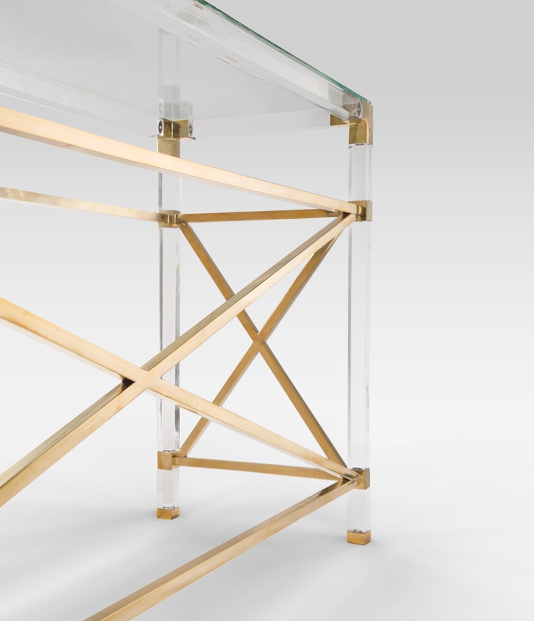 Elegant Timeless Brass and Plexiglass/ Acrylic Console with Glass Top ...