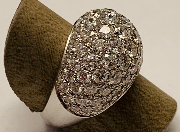 Elegant Timeless Dome Shaped Platinum Diamond Pavé Ring For Sale at 1stDibs