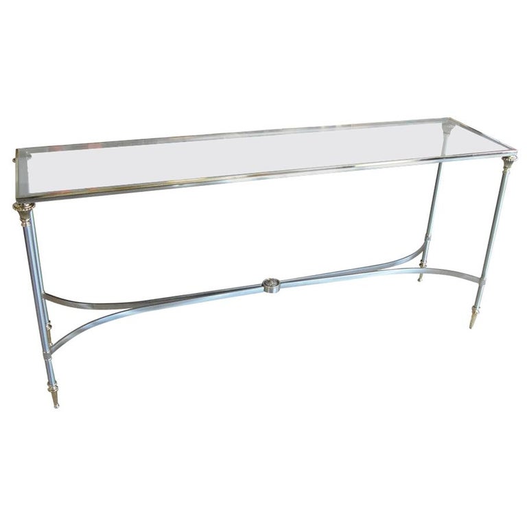 Elegant Two-Tone Steel and Brass Console by Jansen For Sale at 1stDibs