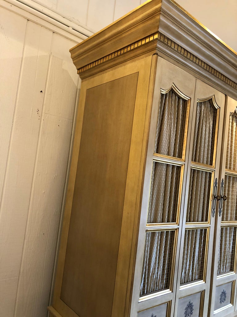 Elegant Very Large Cream and Gold Cabinet with Drawers and Paneled ...
