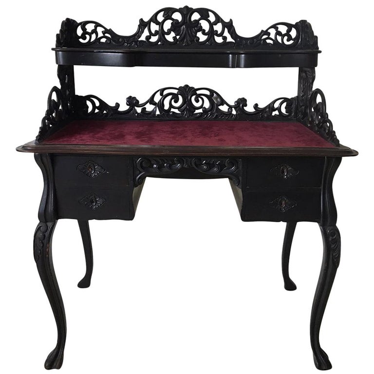 Elegant Victorian Black and Red Desk, Writing Table, Secretaire For ...