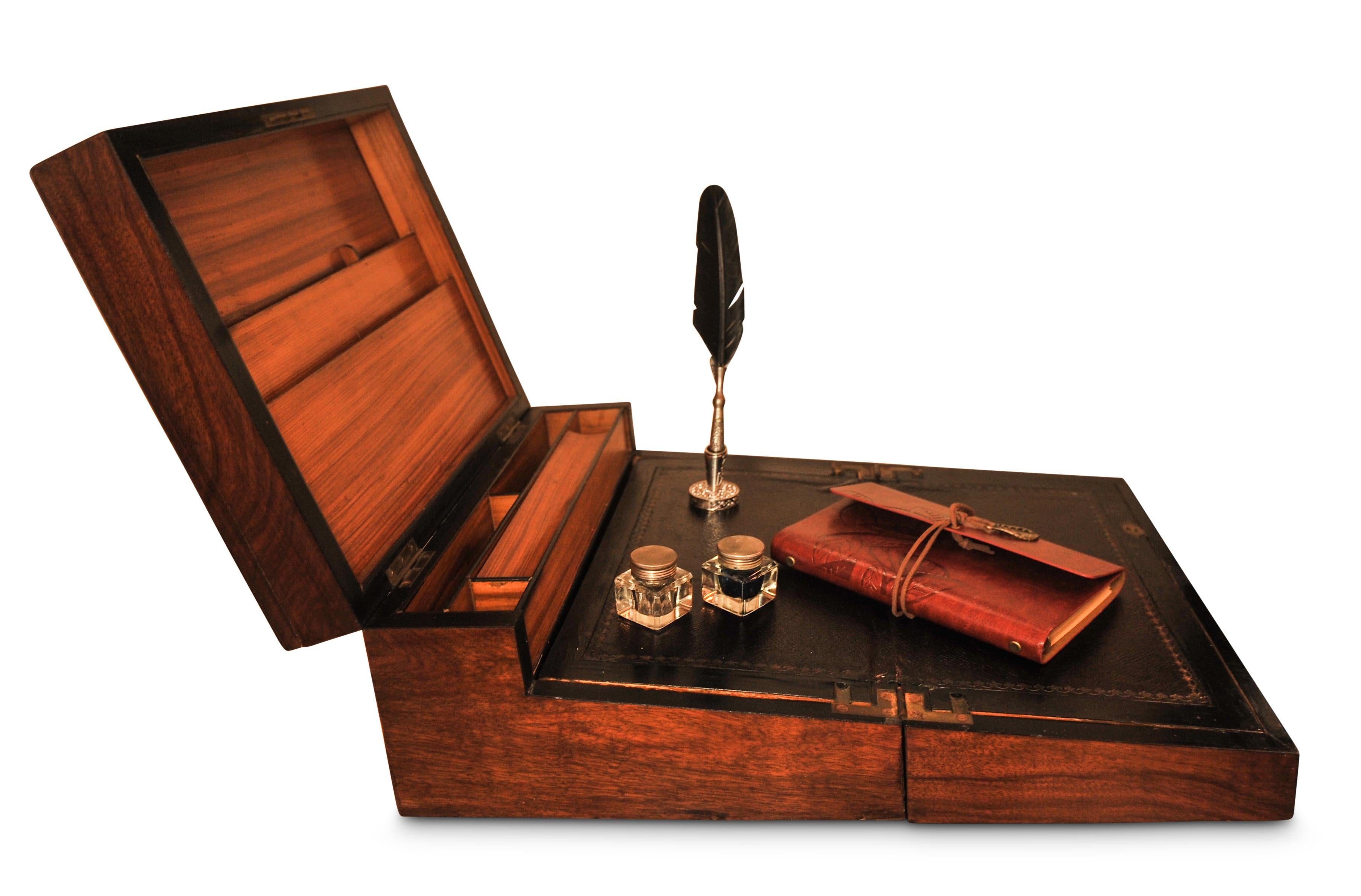 Elegant Victorian Flame Mahogany Stationary Box With Fitted Leather ...