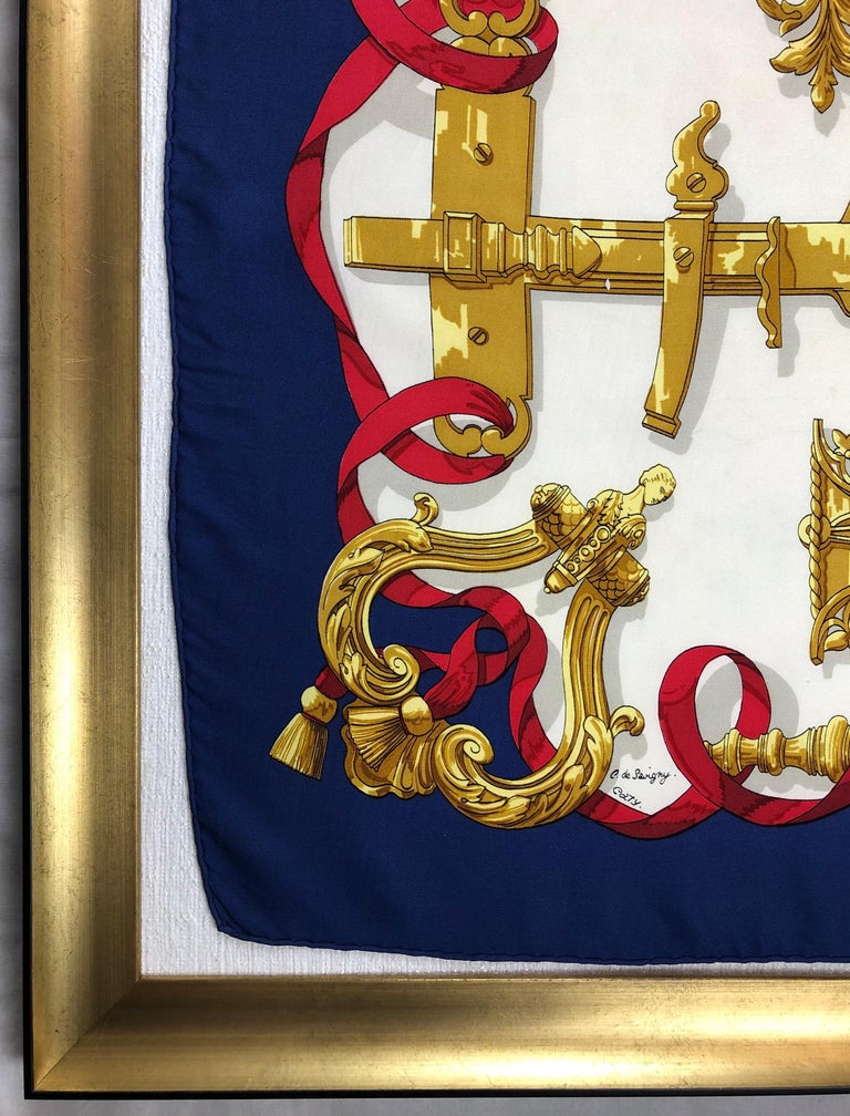 Elegant Vintage Hermes Scarf, Navy Red and Gold by Caty de Savigny For ...