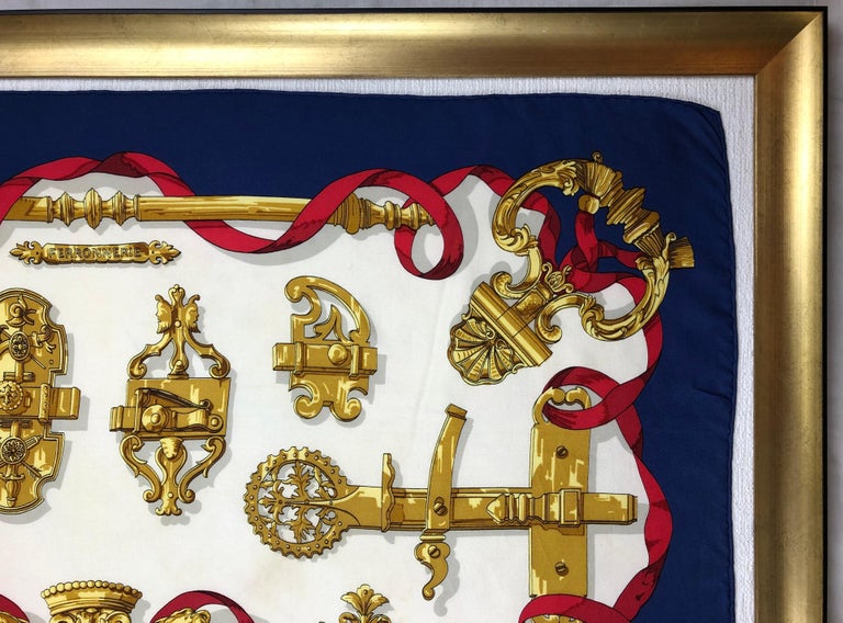 Elegant Vintage Hermes Scarf, Navy Red and Gold by Caty de Savigny For ...