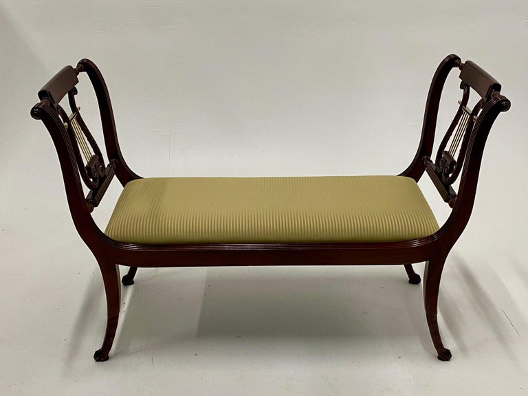 Elegant Vintage Neoclassical Style Carved Mahogany Bench with Lyre ...