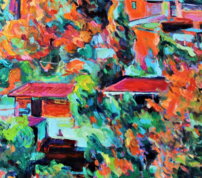 Elena Georgieva - Italy Red - Landscape Oil Painting Red Blue Yellow ...