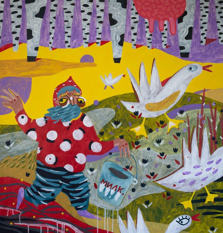 Elena Romanovskaya - Country idiot goes to milk, 94x90cm For Sale at ...