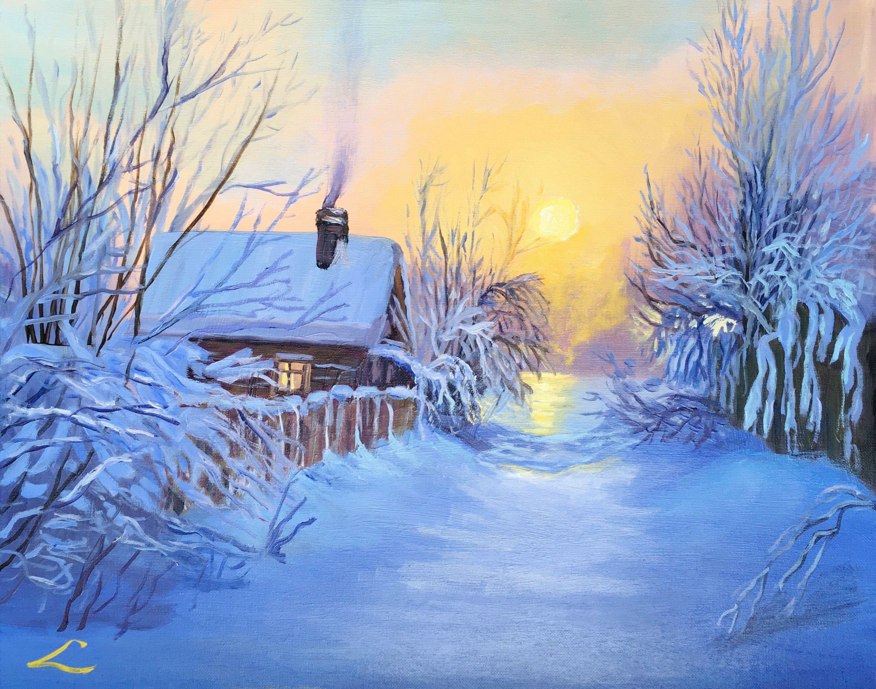 Elena Sokolova - Winter village 2, Painting, Oil on Canvas at 1stDibs ...