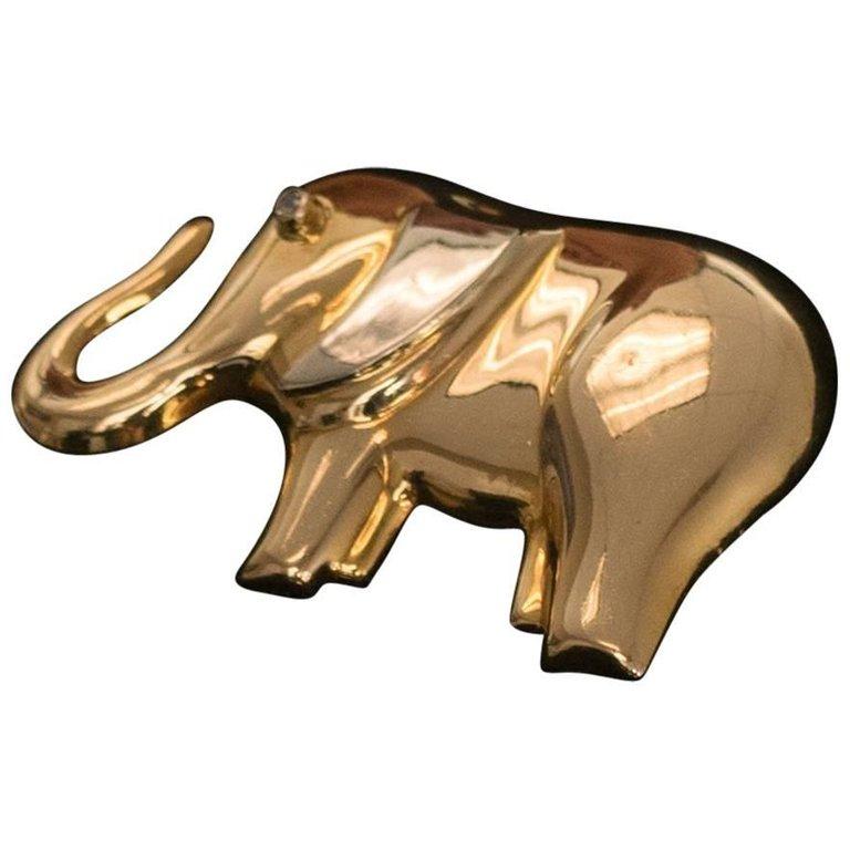 Elephant Brooch Pin 14 Karat Yellow and White Gold with Diamond Eye For ...