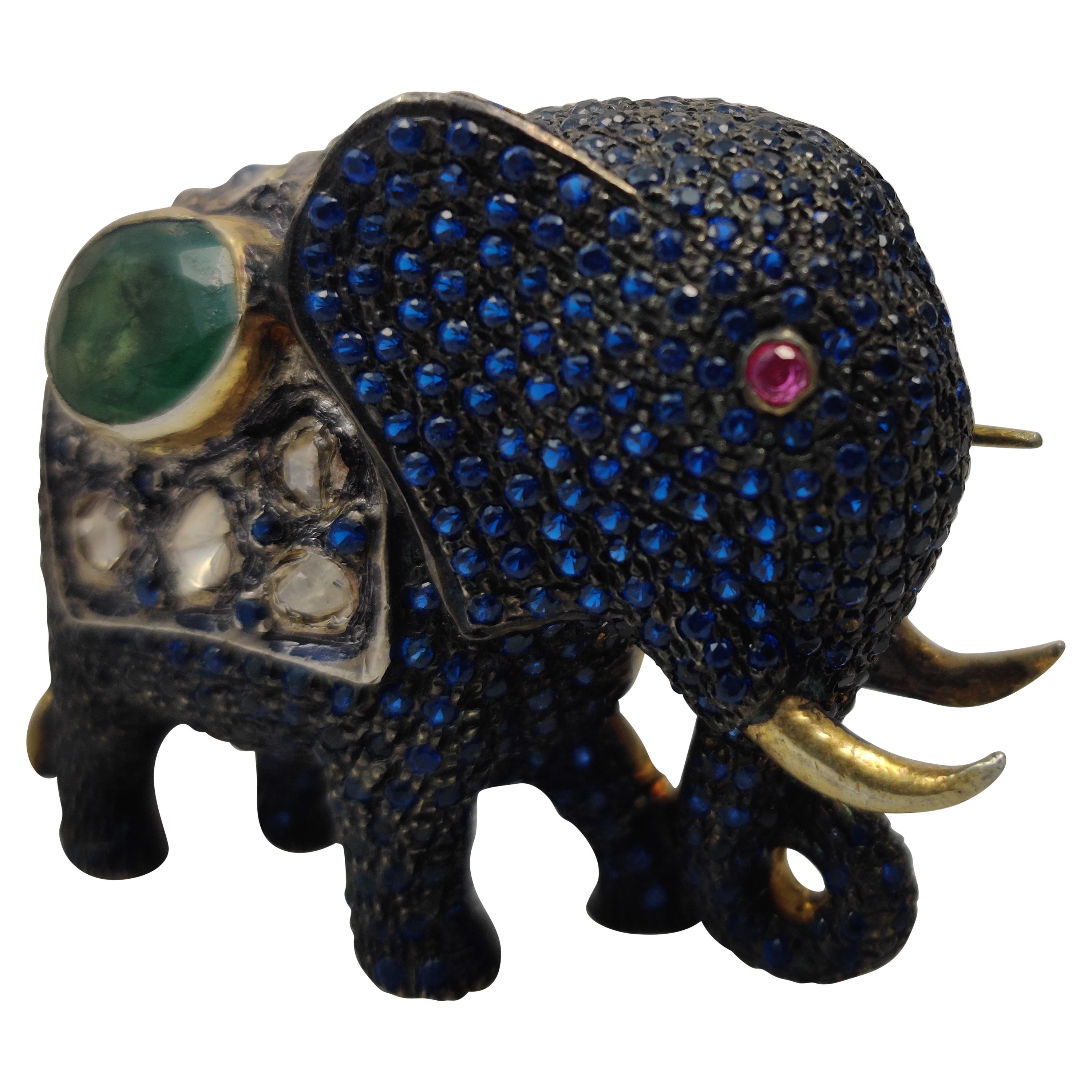 Chopard Diamond and Sapphire Elephants Brooch at 1stDibs