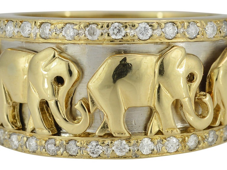 18 Karat Yellow Gold Elephant Diamond Ring at 1stDibs | elephant ...