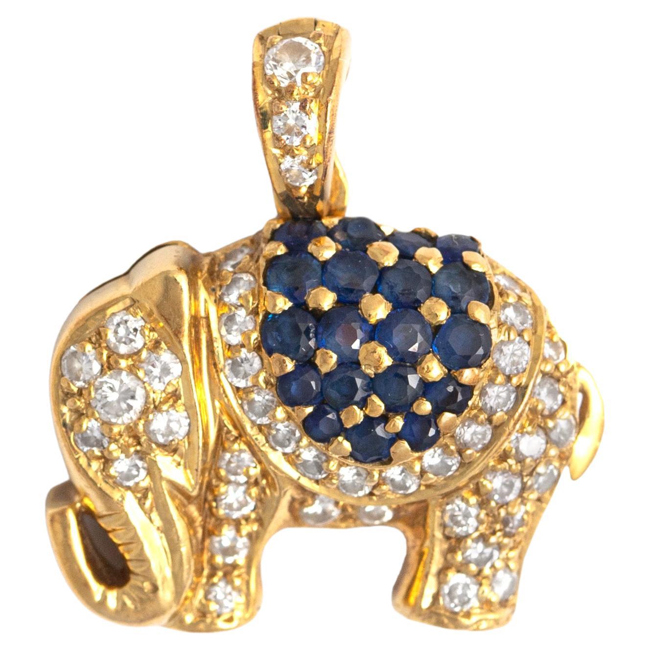 Elephant Emerald Pendant Diamonds 18K Yellow Gold Good Luck, 2000 at ...