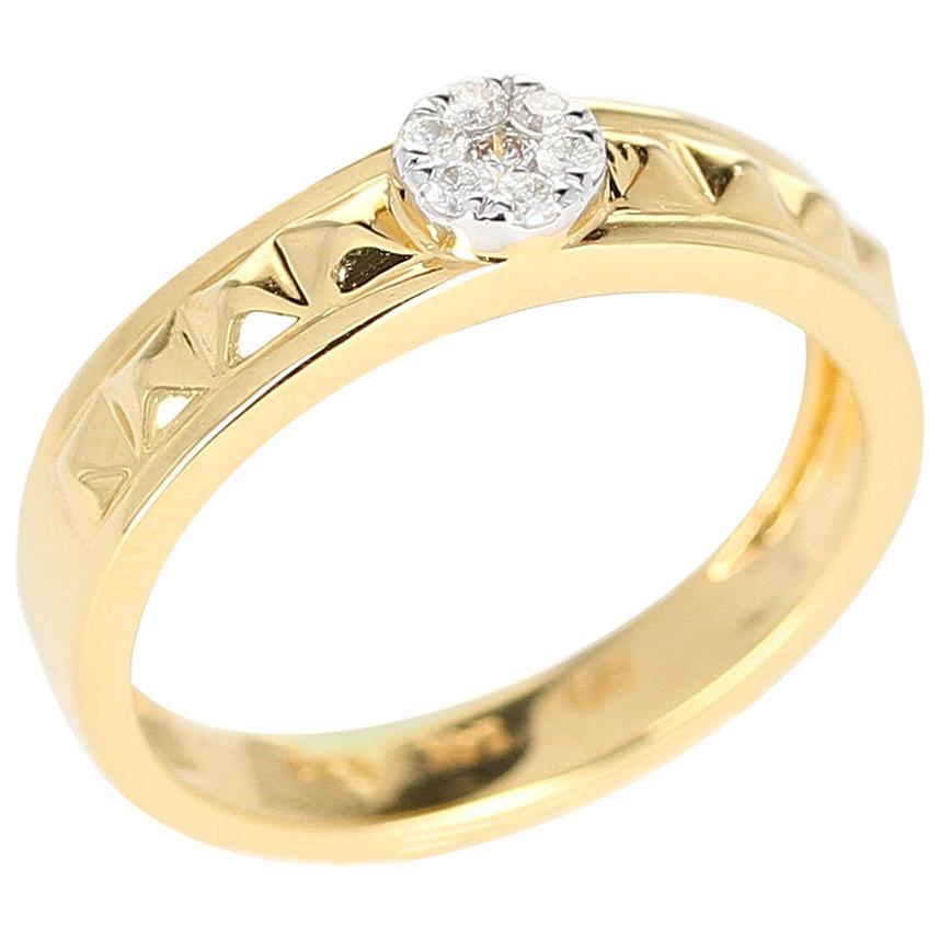 Yellow Gold Rope-Style Ring with Diamonds, 14 Karat For Sale at 1stDibs