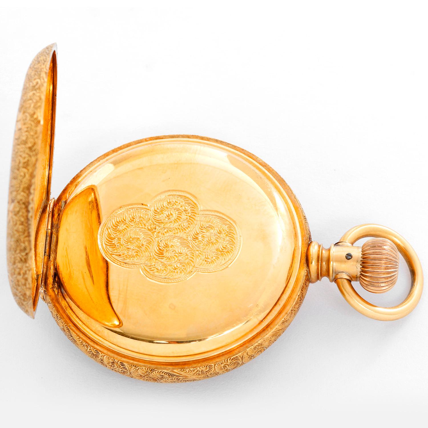 Elgin 18 Karat Yellow Gold Hunting Case Pocket Watch at 1stDibs