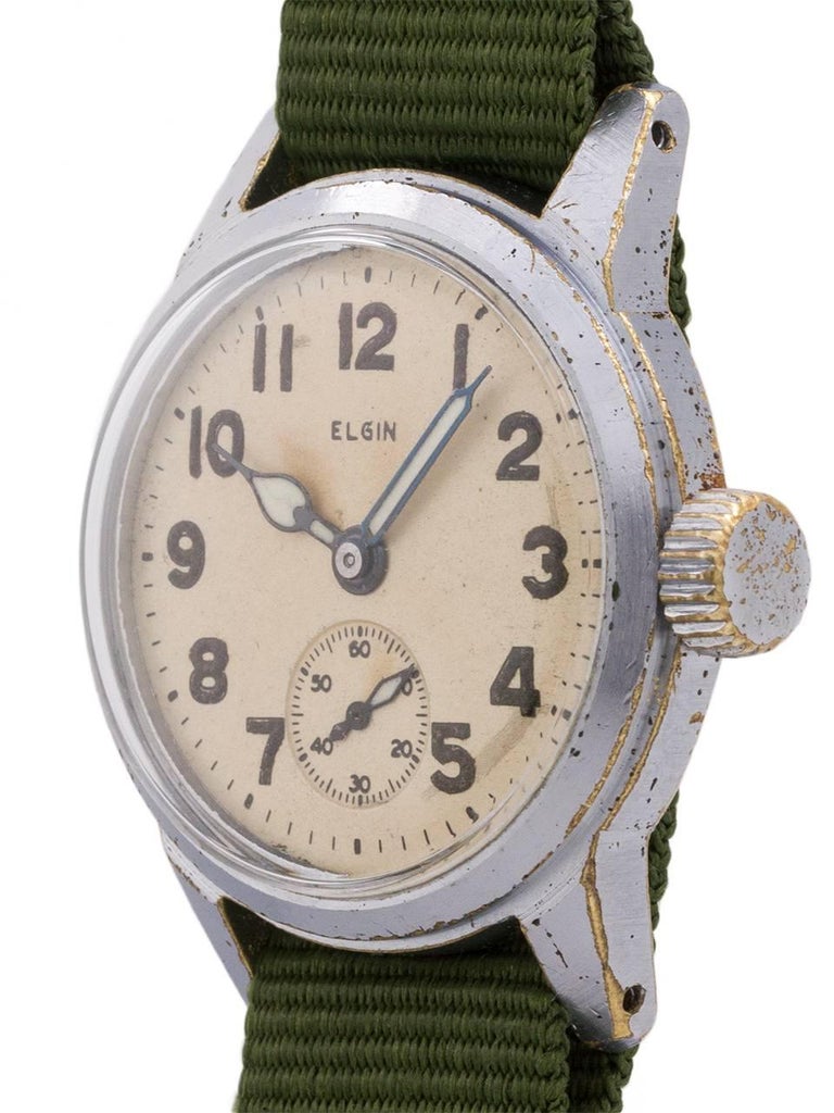 Elgin Base Metal Military Manual Wristwatch, circa WWII at 1stDibs