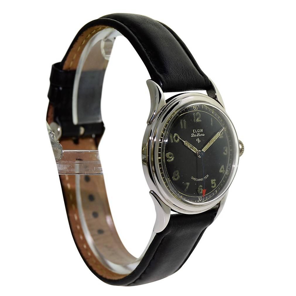Elgin Stainless Steel Art Deco Round Military Style Manual Watch at 1stDibs