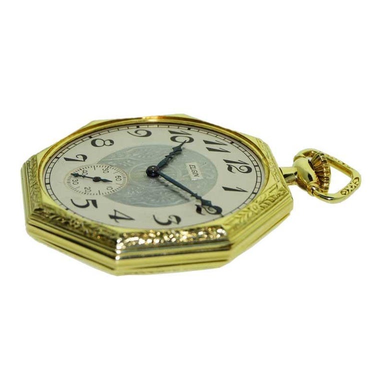 Elgin Yellow Gold Filled Art Deco Octagon Shaped Pocket Watch from 1924 ...