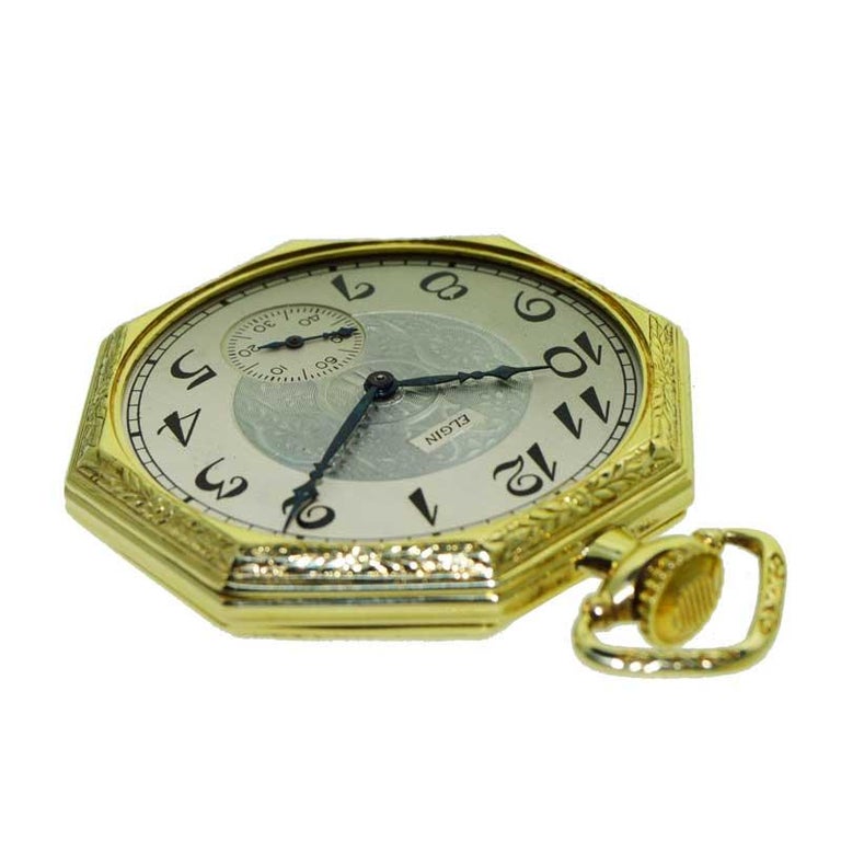 Elgin Yellow Gold Filled Art Deco Octagon Shaped Pocket Watch from 1924 ...