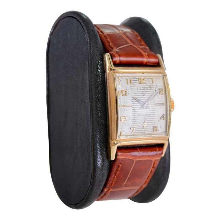 Elgin Yellow Gold Filled Art Deco Tank Style with Original Patinated ...