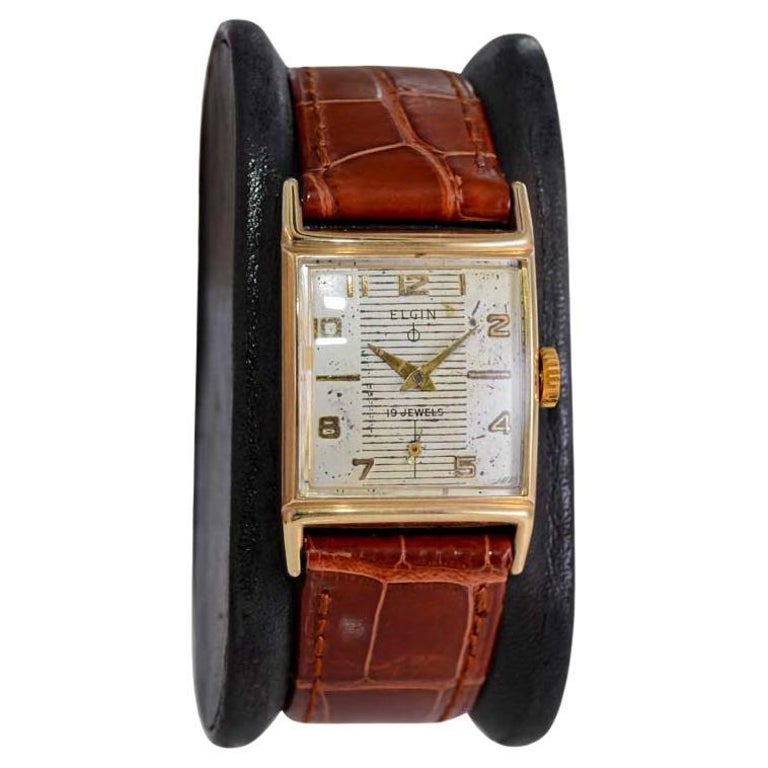 Elgin Yellow Gold Filled Art Deco Tank Style with Original Patinated ...