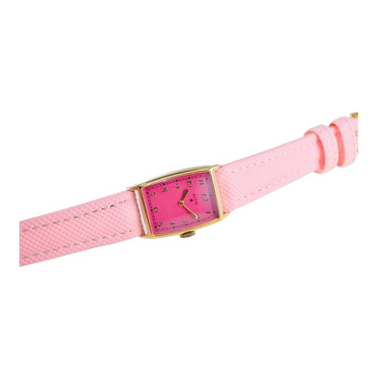 Elgin Yellow Gold Filled Art Deco Tonneau Shaped Watch with Custom ...
